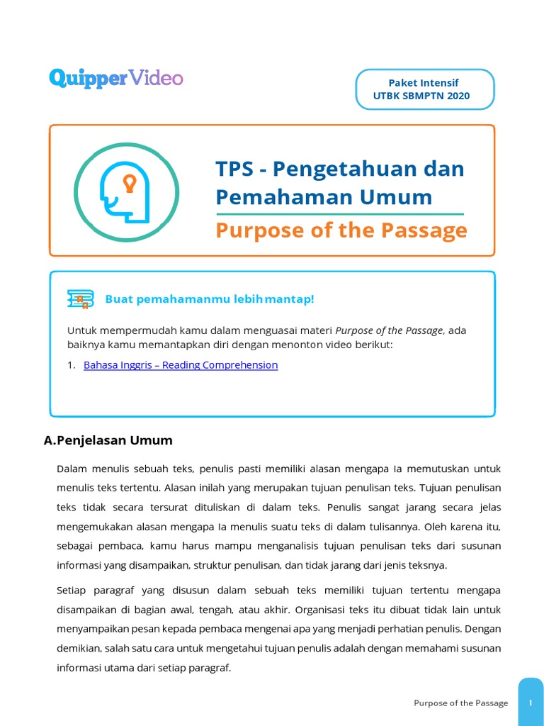 Bahasa Inggris Materi Purpose of The Passage | PDF