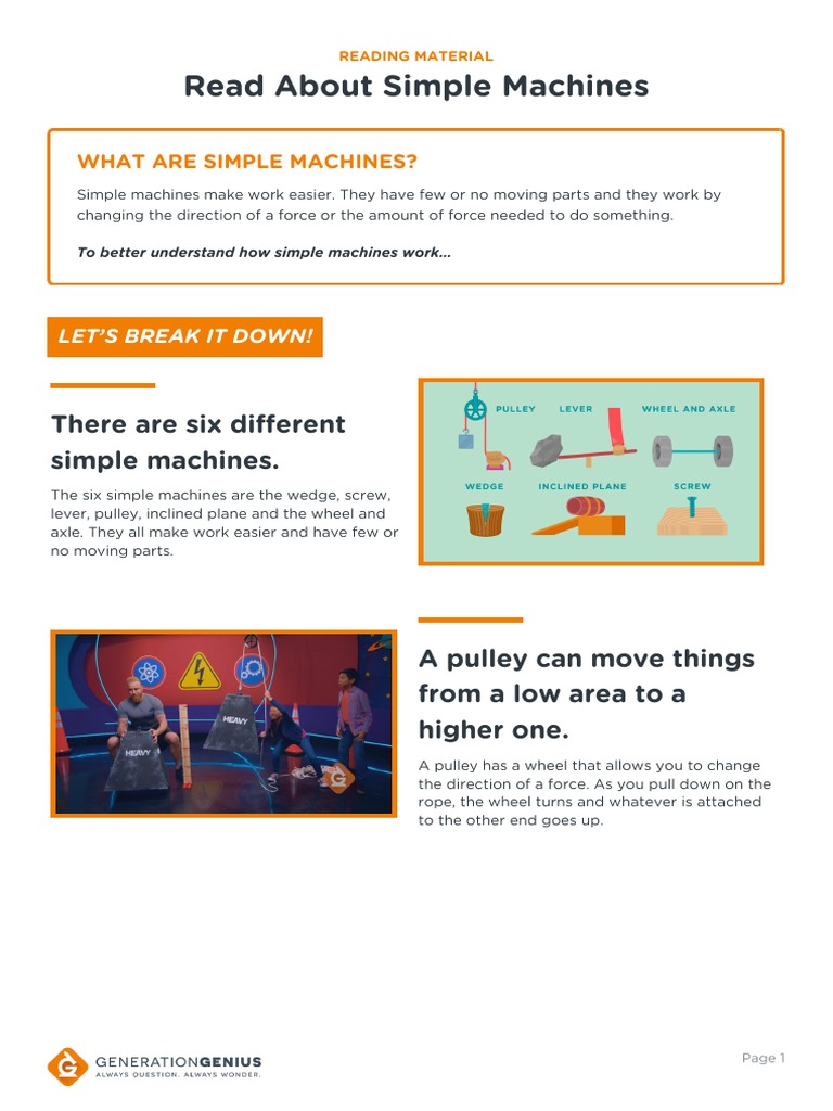 Simple Machines Reading Material Grades K 2 | PDF | Machines ...