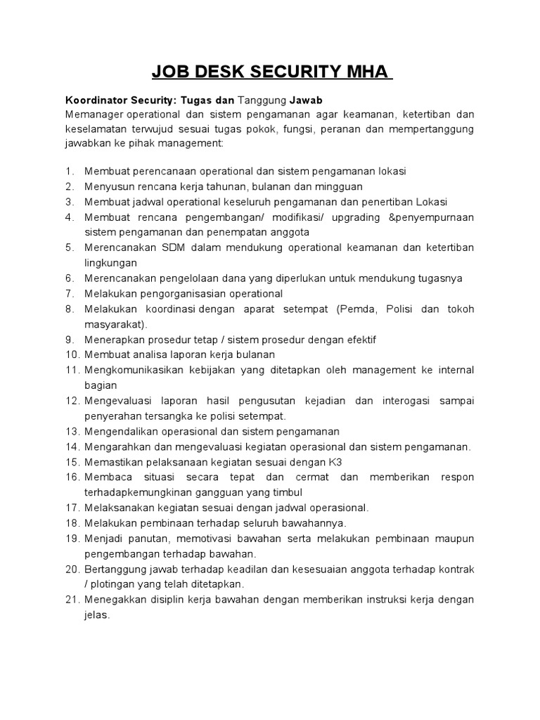 Job Desk Security Mha | PDF