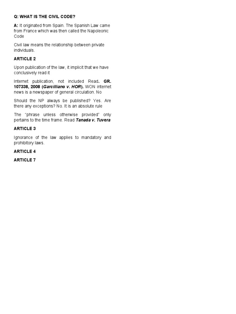 Q: What Is The Civil Code? A: It Originated From Spain. The Spanish Law ...