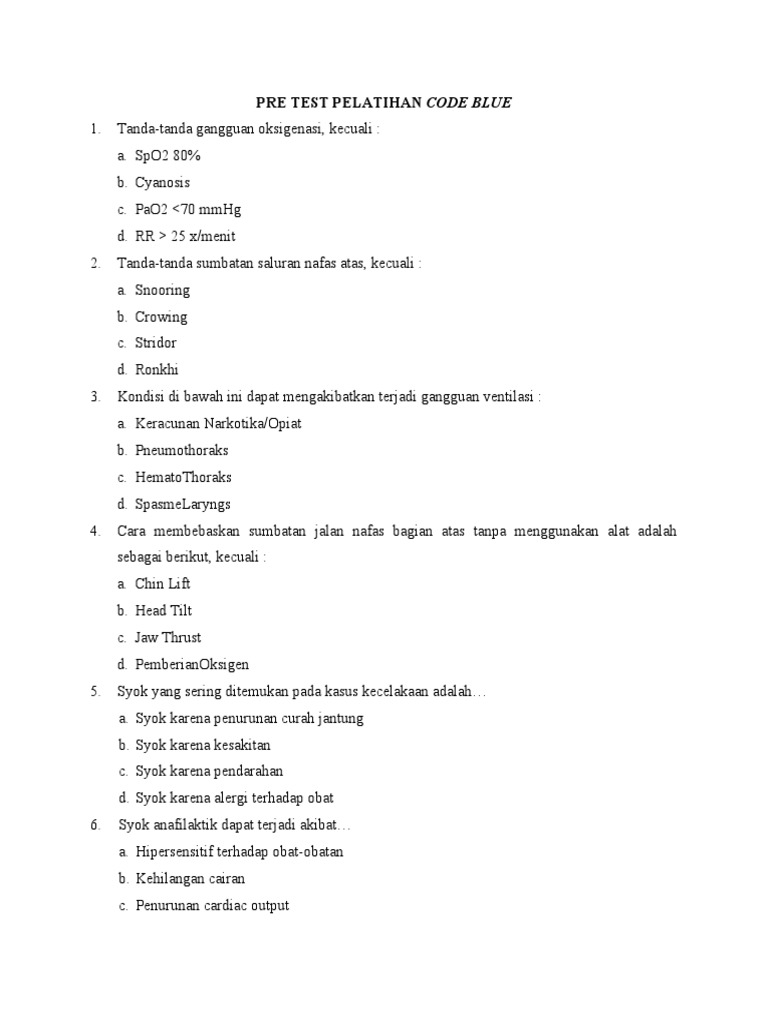 Pretest Pelatihan Code Blue Final | PDF