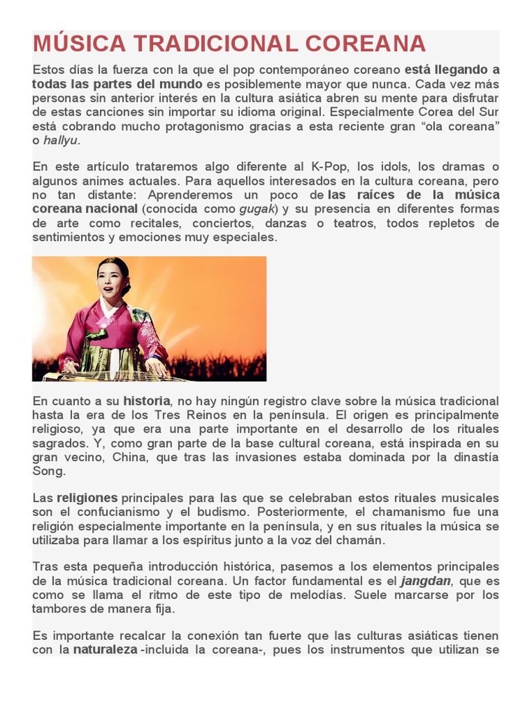 Raíces de la Música Tradicional Coreana | PDF | Corea del Sur ...