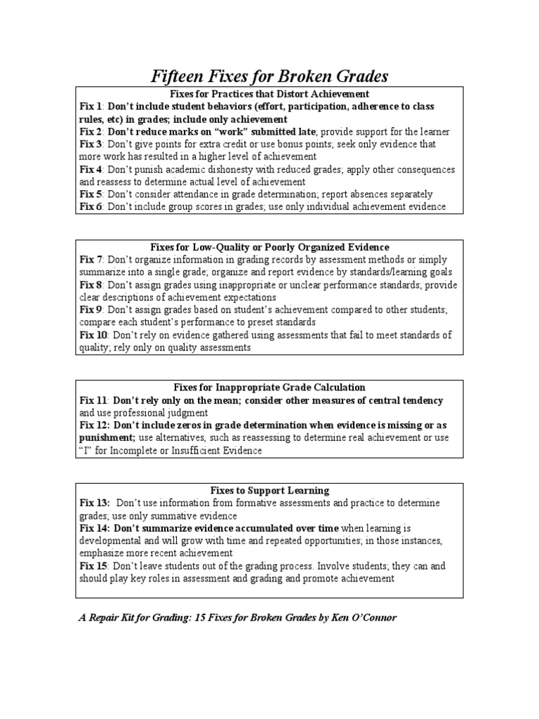 15 Fixes For Broken Grades | PDF