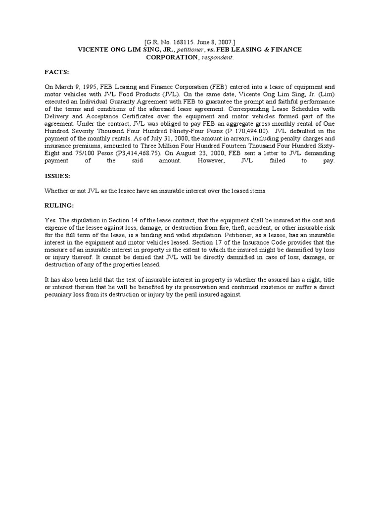 Ong Lim Sing Vs FEB Leasing 524 SCRA 333 | PDF