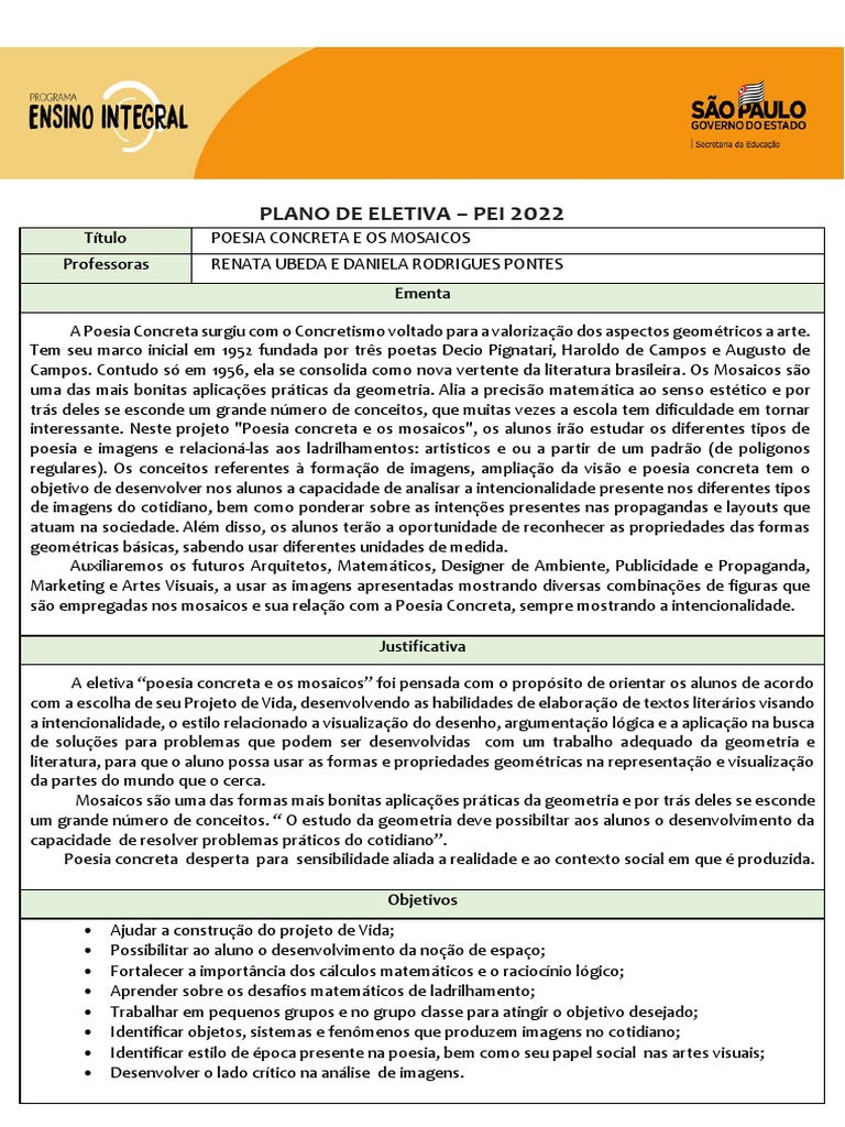 Ementa Eletiva - Poesia Concreta e o Mosaico | PDF | Geometria | Imagem