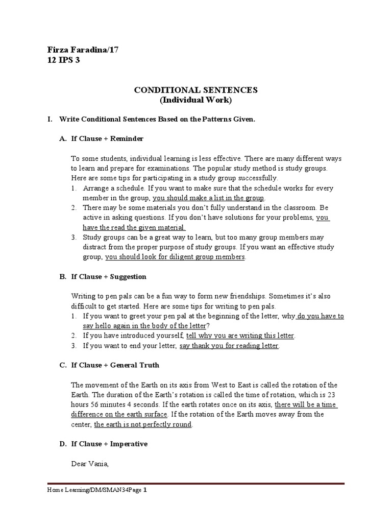 CONDITIONAL SENTENCES - Indvidual Assignment | PDF | Rotation