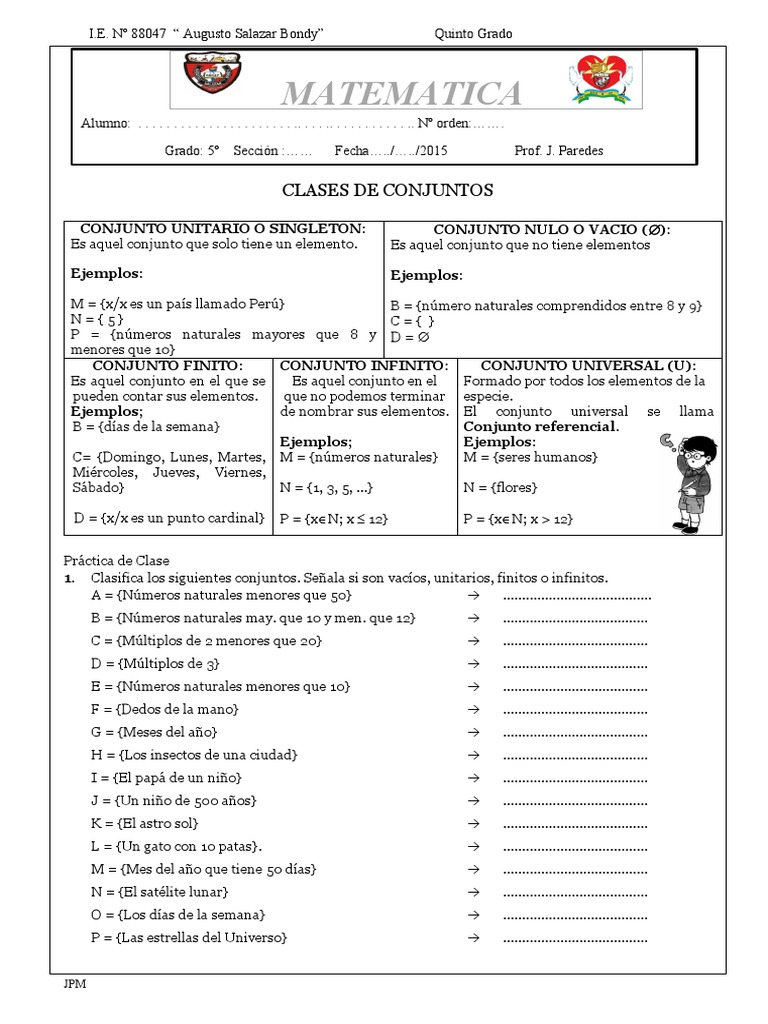 TEORÍA DE CONJUNTOS 5to Grado | PDF | Conjunto (Matemáticas) | Sistema ...