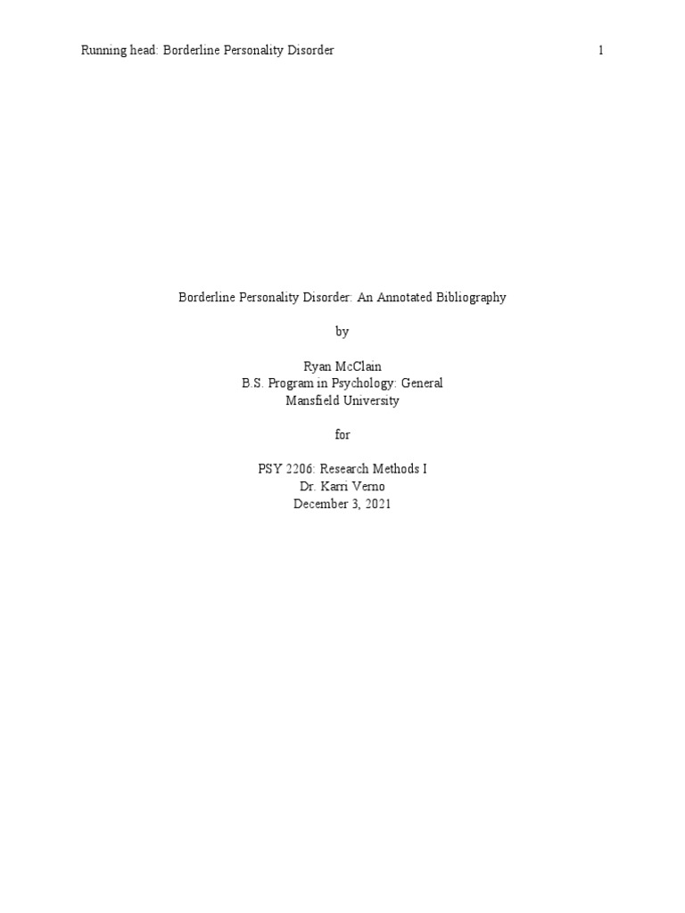Borderline Personality Disorder An Annotated Bibliography 1 | PDF | Borderline Personality ...