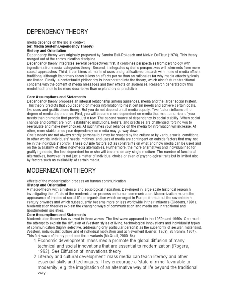 Dependency Theory: (Or: Media System Dependency Theory) History and ...