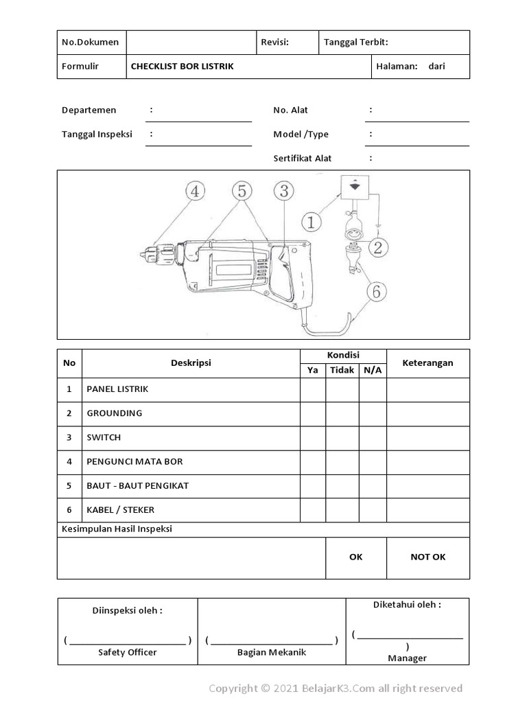 Form Check List Inspeksi Bor Listrik | PDF