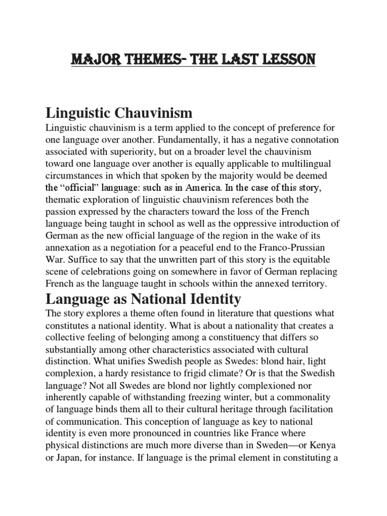 Major Themes-The Last Lesson: Linguistic Chauvinism | PDF | Sweden ...