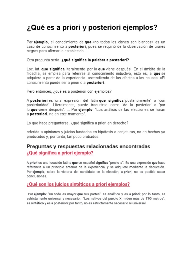 Qué es a priori y posteriori ejemplos | PDF