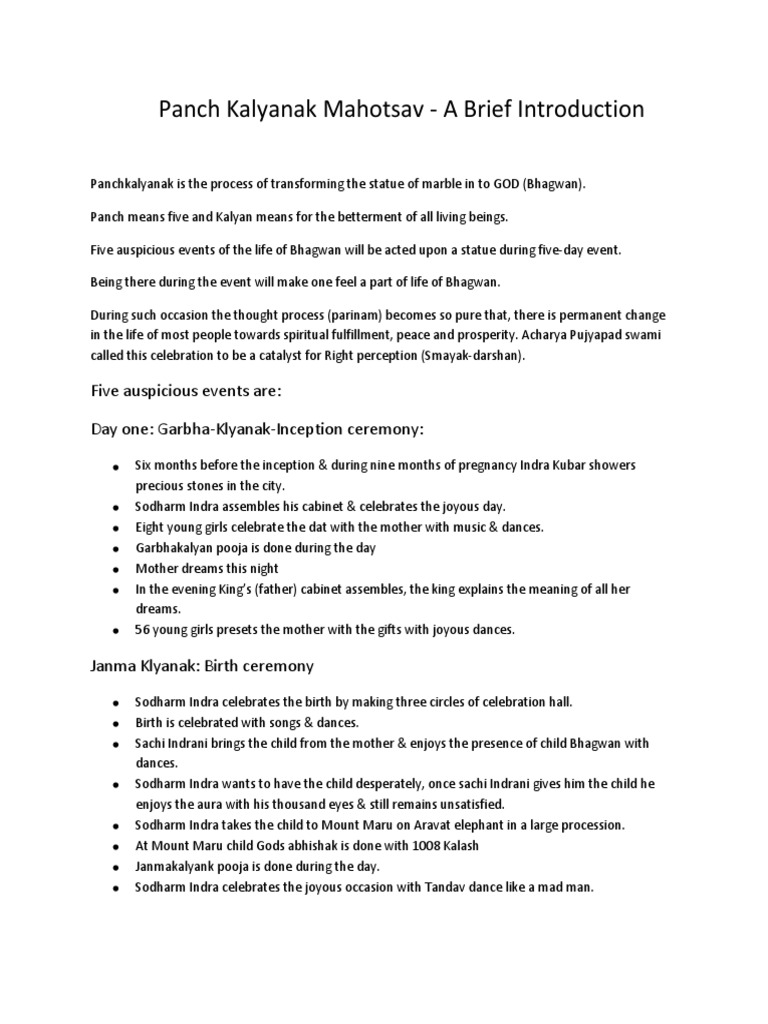 Panch Kalyanak Mahotsav - A Brief Introduction: Five Auspicious Events ...