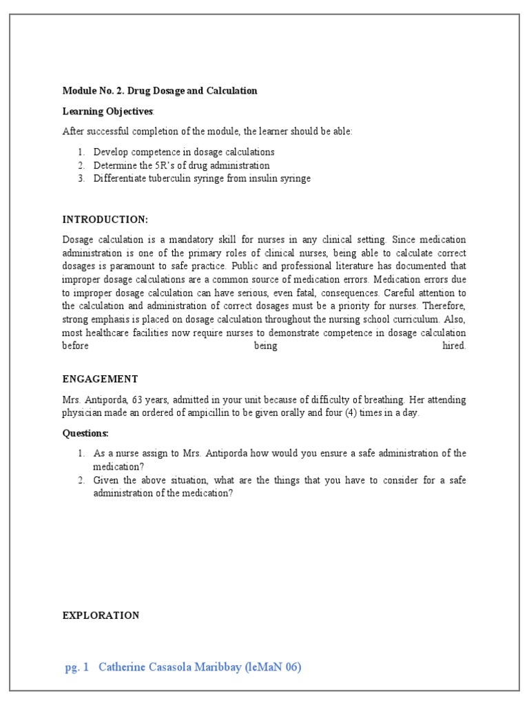 Module No. 2 Drug Dosage and Calculatioons | Download Free PDF ...