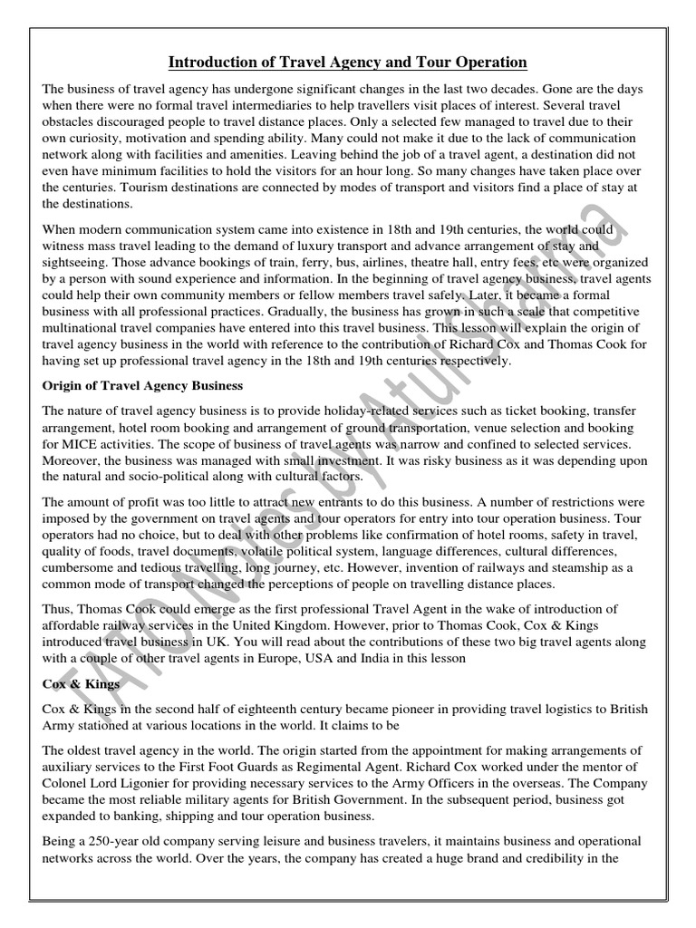 Introduction of Travel Agency and Tour Operation | PDF | Travel Agency ...