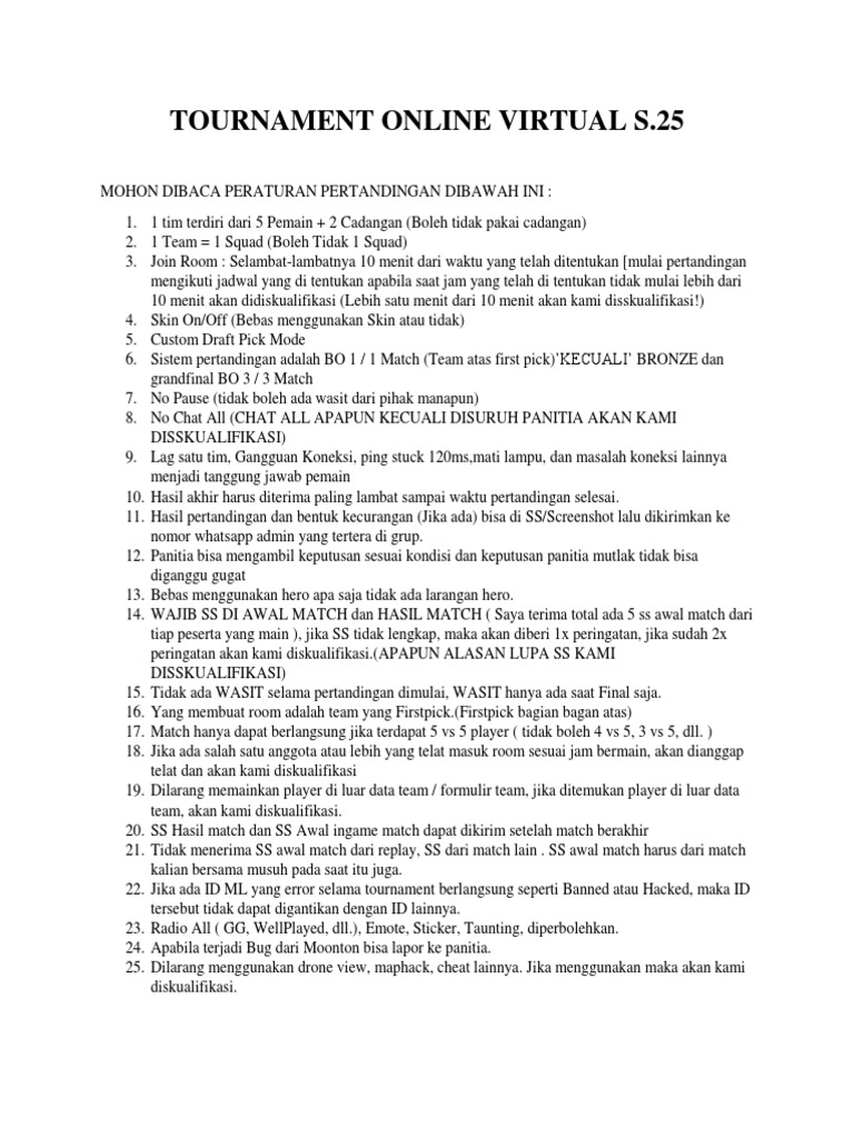 Aturan Turnamen Online Virtual S.25 | PDF