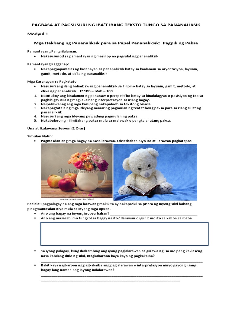 Modyul 1 Pagbasa at Pagsusuri | PDF