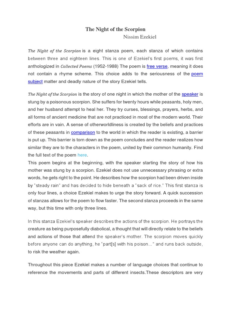 Analysis of "Night of the Scorpion" | PDF | Poetry