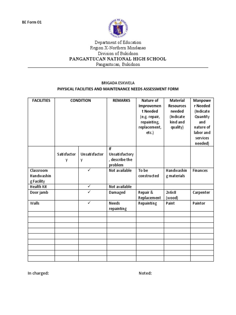 BE Form 1-Physical Facilities | PDF