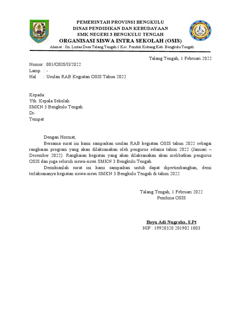 Usulan Rab Anggaran Osis 2022 | PDF