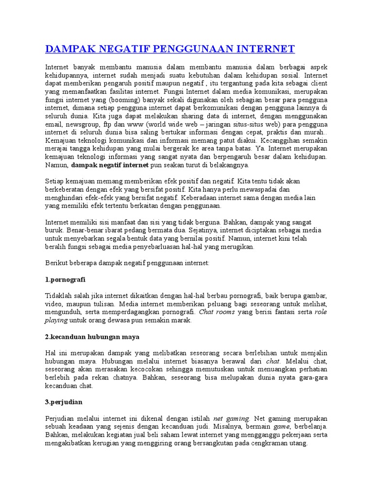 DAMPAK NEGATIF PENGGUNAAN Internet | PDF