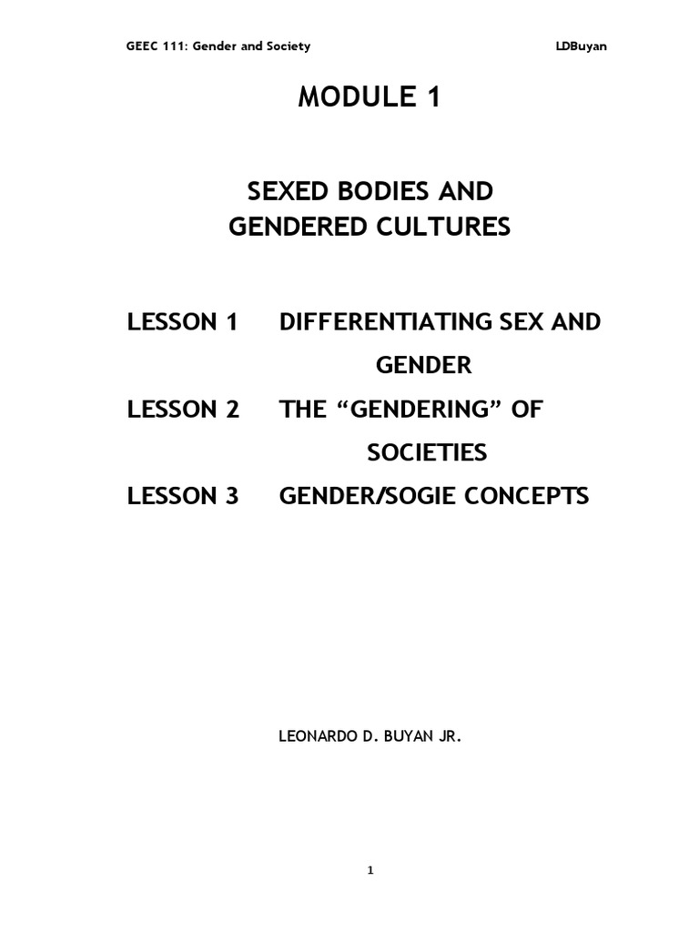 MODULE 1 Sexed Bodies and Gendered Cultures | PDF | Gender | Gender Studies