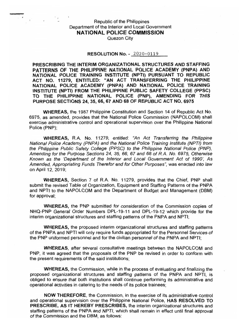 PNP Resolution Prescribes Interim Structures for PNPA and NPTI | PDF ...