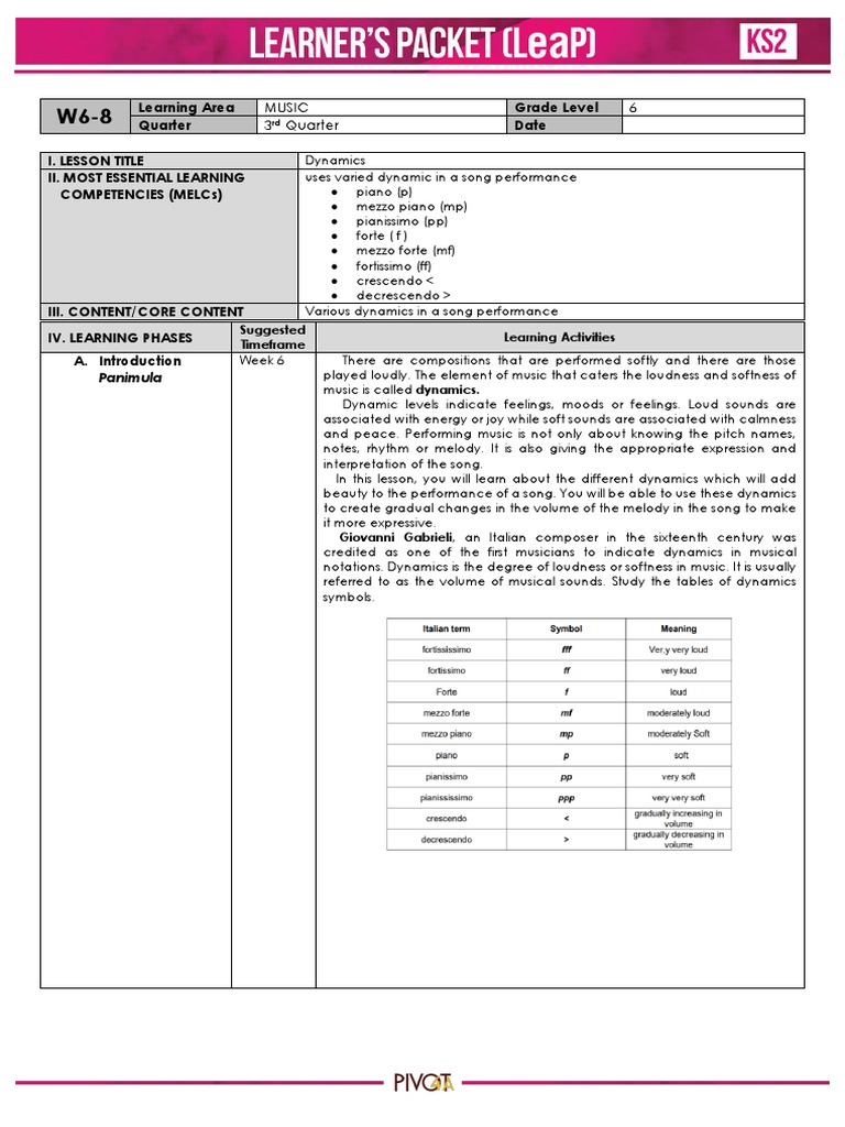 LeaP-Music-G6-Weeks 6-8-Q3 | PDF | Cognition | Musical Compositions