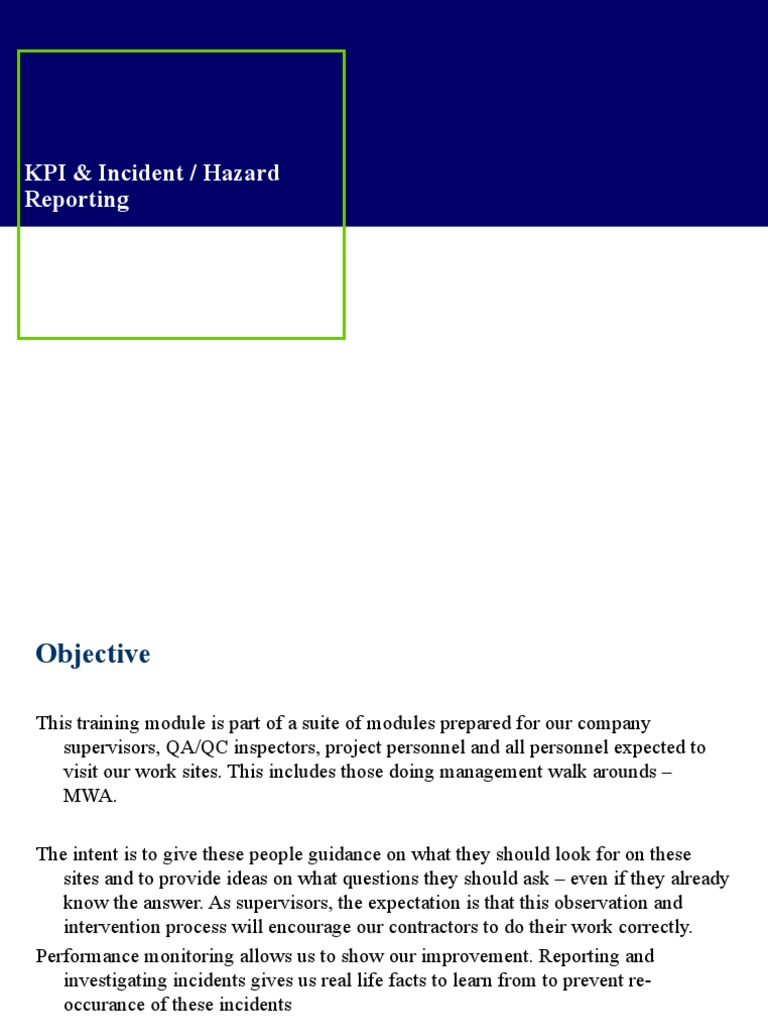 KPI and Incident Hazard Reporting | PDF | Traffic Collision | Safety