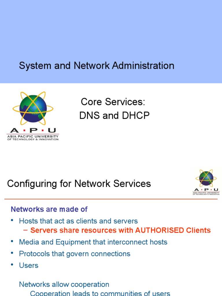 System and Network Administration Core Services: Dns and DHCP | PDF | Domain Name System | Ip ...