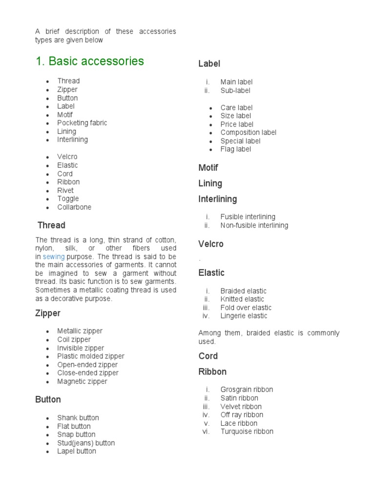 Basic Accessories: Label | PDF | Yarn | Textiles