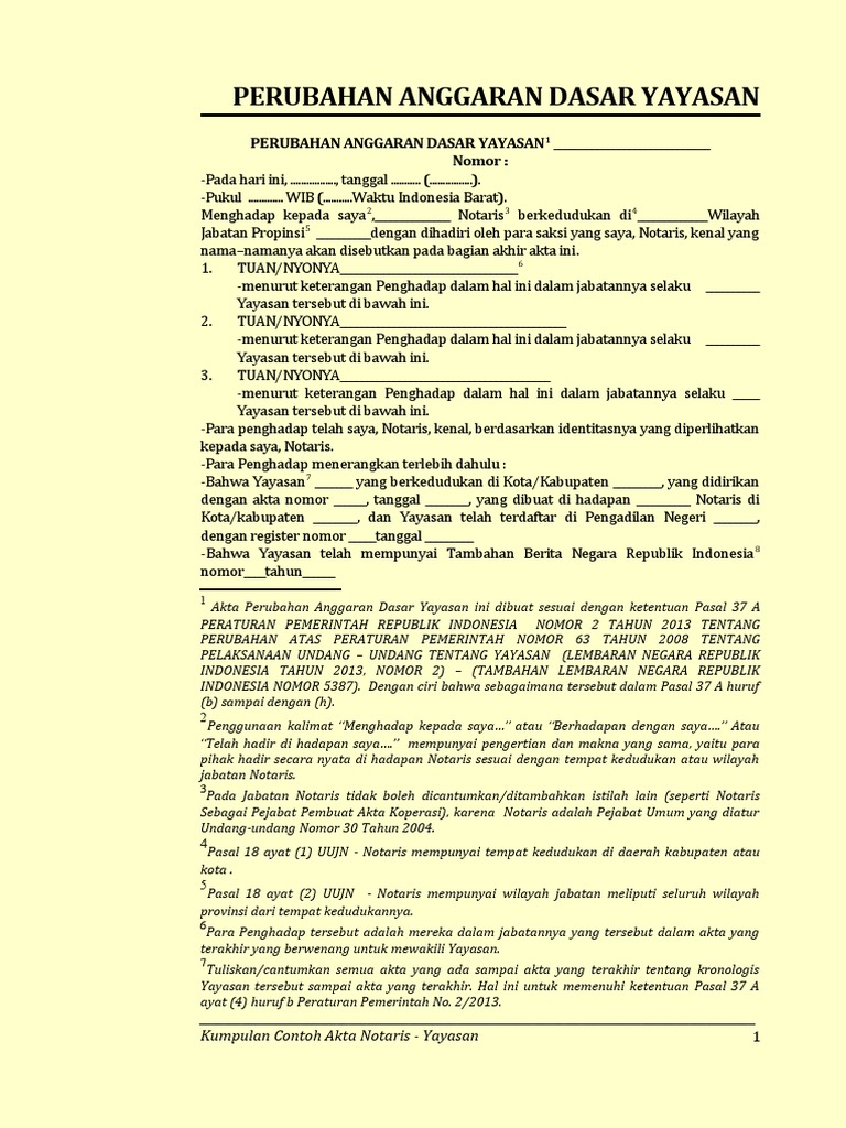 Perubahan Anggaran Dasar Yayasan | PDF | Pengelolaan Keuangan & Uang ...
