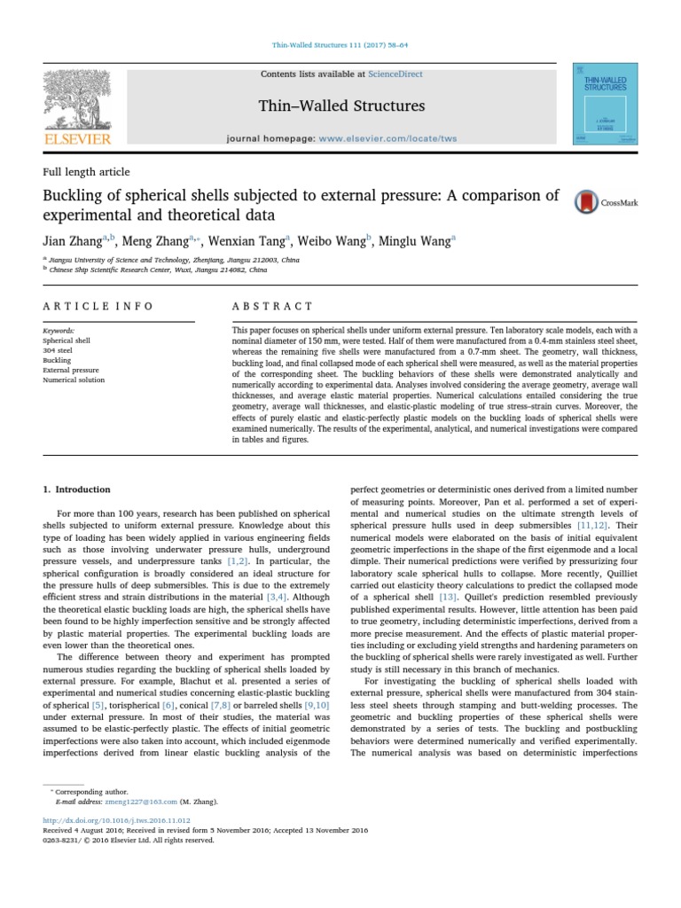 Buckling of Spherical Shells Subjected To External Pressure | PDF ...