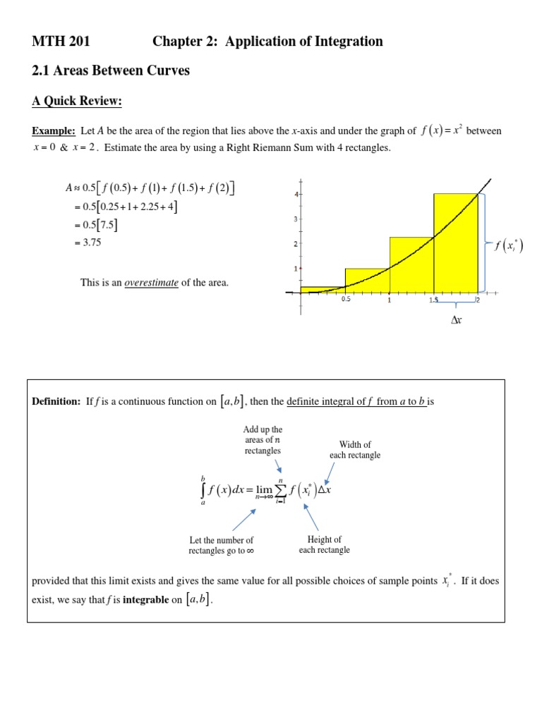 2.1 Areas Between Curves - Notes | PDF | Integral | Area
