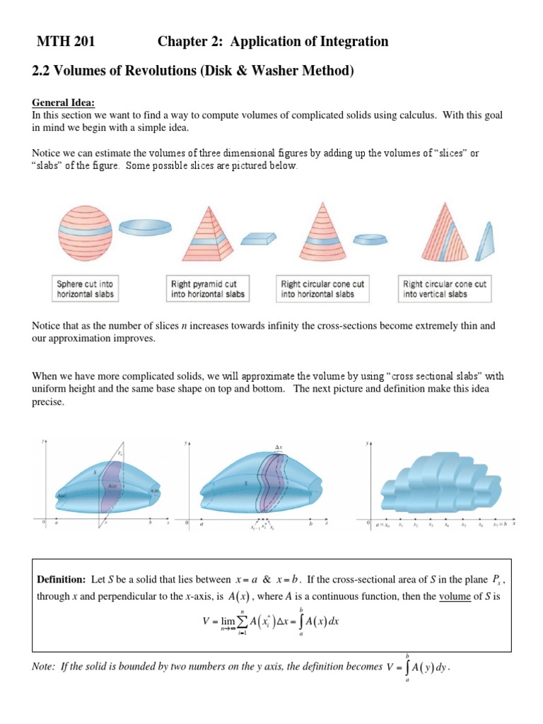 Disk and Washer Method for Volumes | PDF | Volume | Cartesian ...