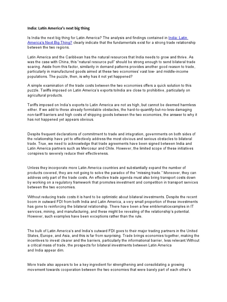 India - Latin America Relations | PDF | Trade | Foreign Direct Investment