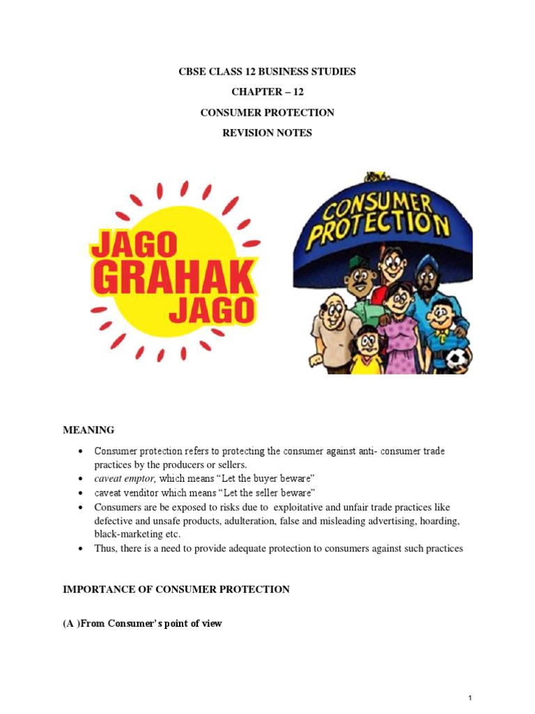 Class 12 Chapter 12 Business Studies Revision Notes | PDF | Consumer ...