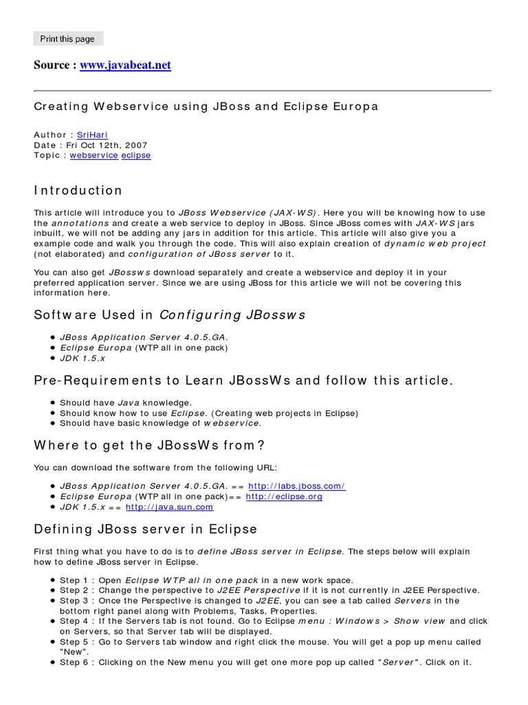 Creating Webservice Using JBoss | PDF | Internet & Web | World Wide Web