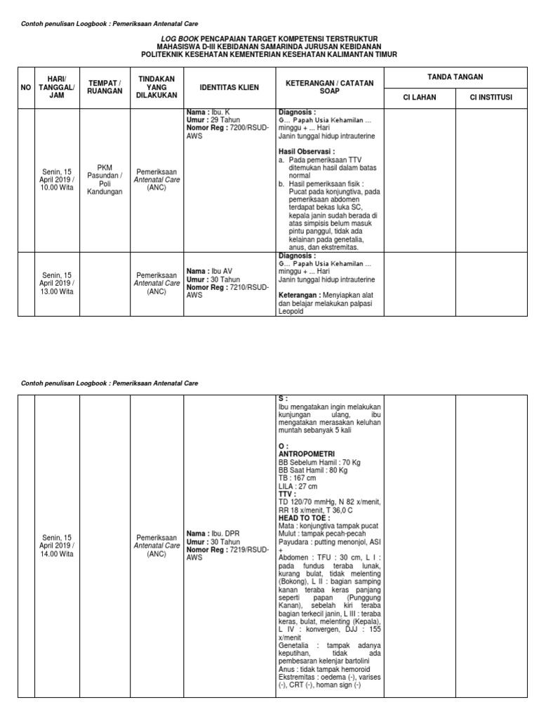 Contoh Log Book Anc | PDF