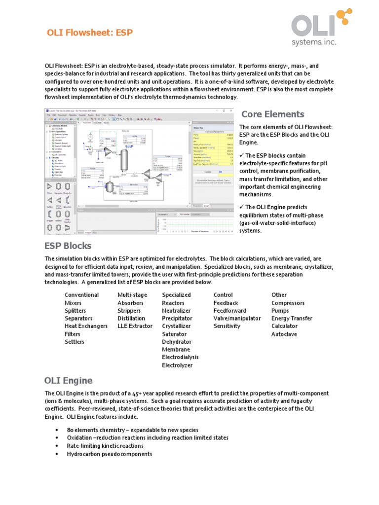 Core Elements: OLI Flowsheet: ESP | PDF | Water | Chemical Engineering