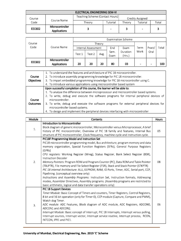 MIcrocontroller Syllabus | PDF