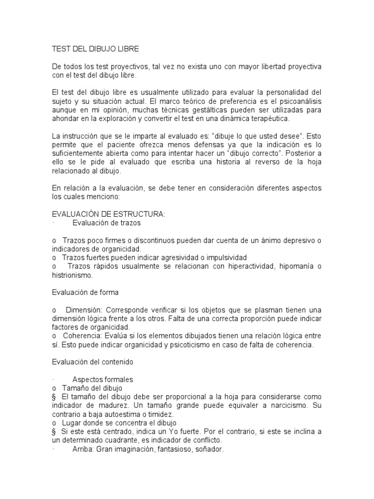 Calificar Test Del Dibujo Libre1 | PDF | Dibujo | Sicología