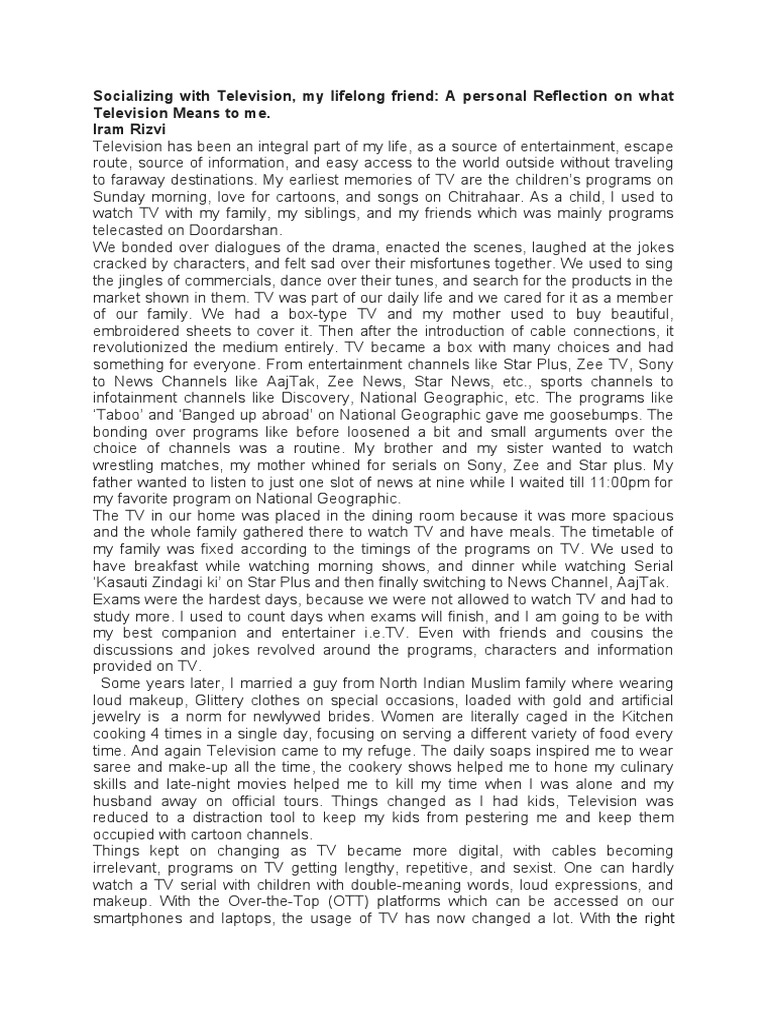 Socializing With Television, My Lifelong Friend: A Personal Reflection ...