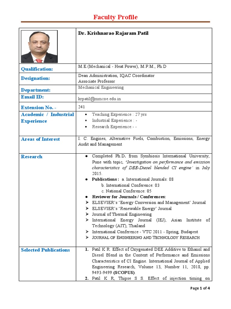 MMCOE Faculty Profile Format | PDF | Diesel Engine | Engines