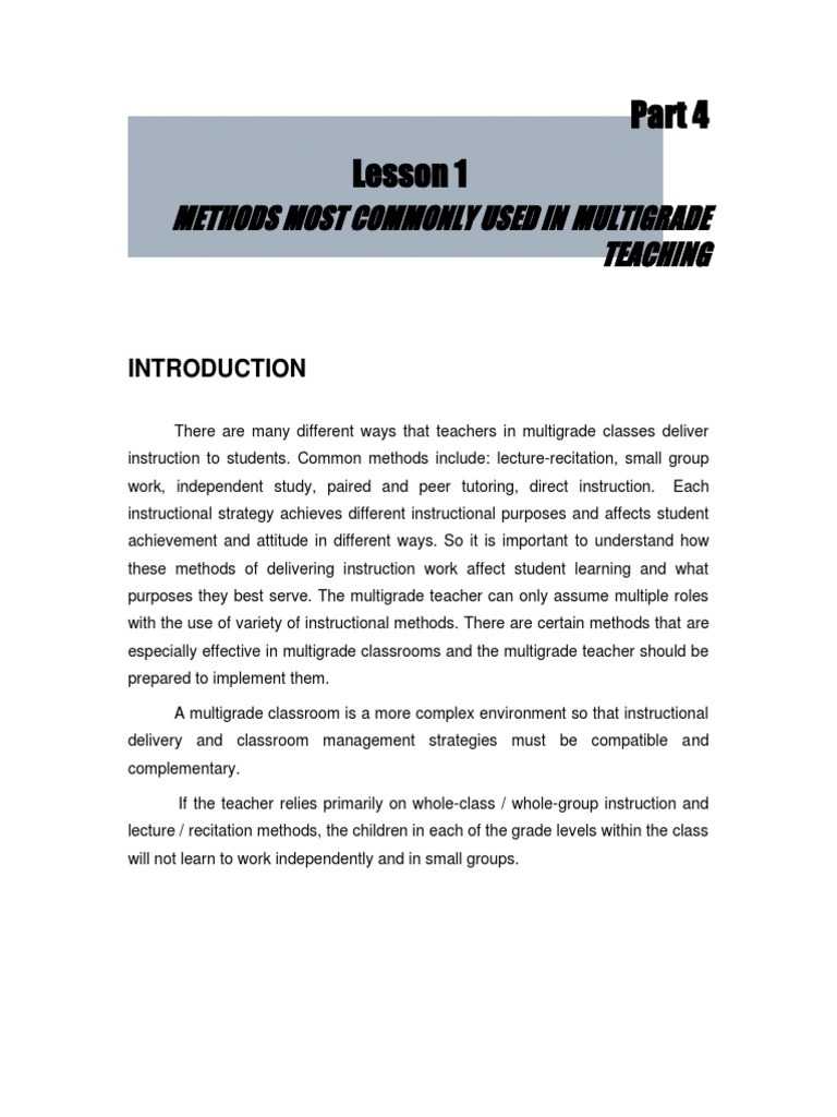 Lesson 4 TEACHING STRATEGIES FOR MULTIGRADE TEACHING | PDF | Teachers ...