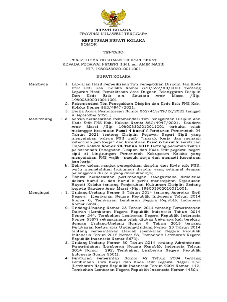 SK Keputusan Sanksi Disiplin-Amir Massi | PDF