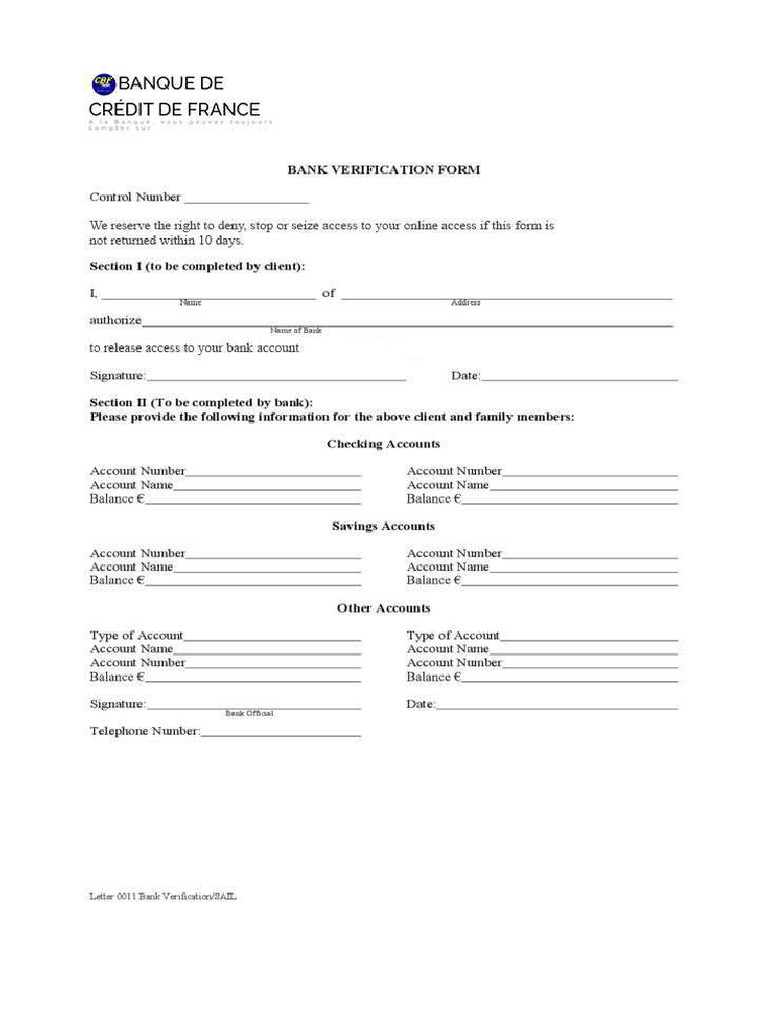Bank Verification Form | PDF