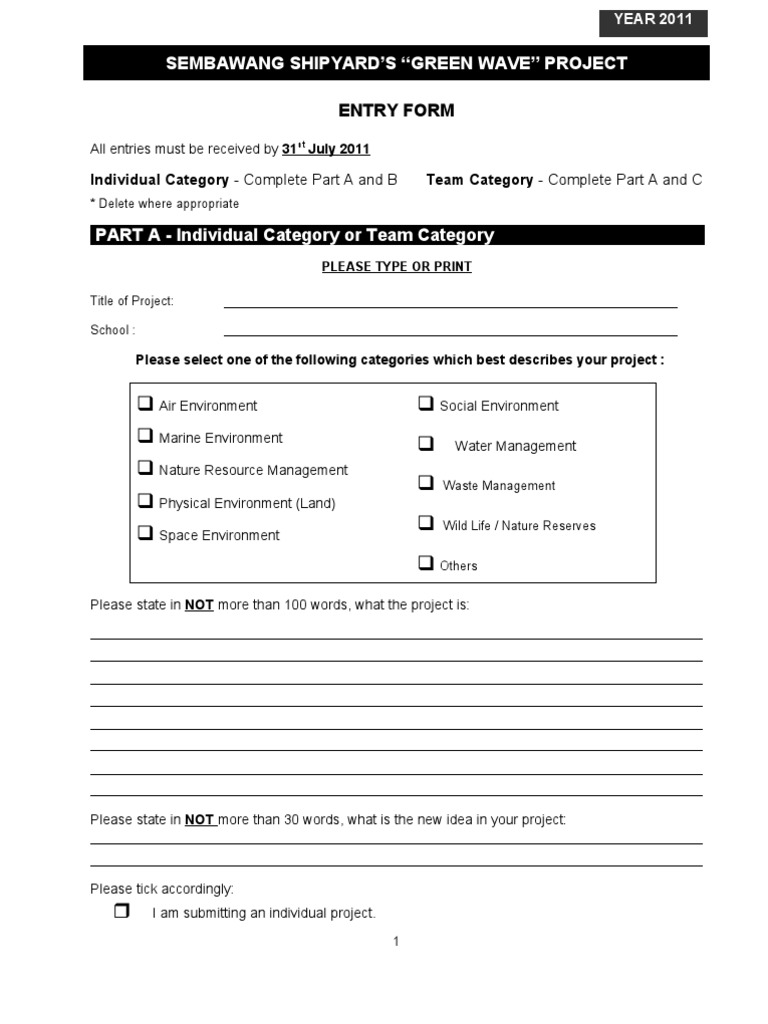 Green Wave Project Entry Form 2011 | PDF | Email Address | Passport