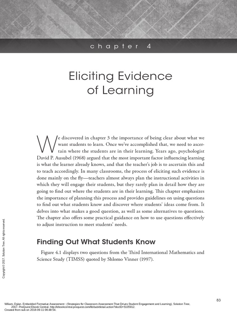 Wiliam (2018) - Chapter 4 (Eliciting Evidence of Learning) | PDF ...