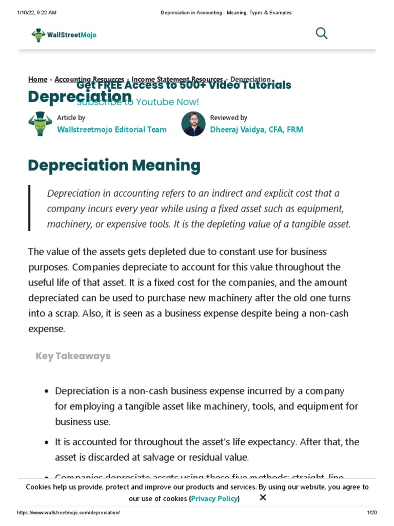 Depreciation in Accounting - Meaning, Types & Examples | PDF ...